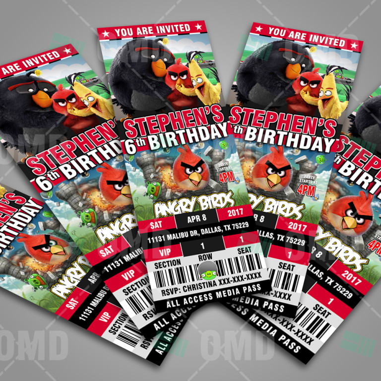 Angry Birds Ticket Style Cartoon Invites – Cartoon Invites