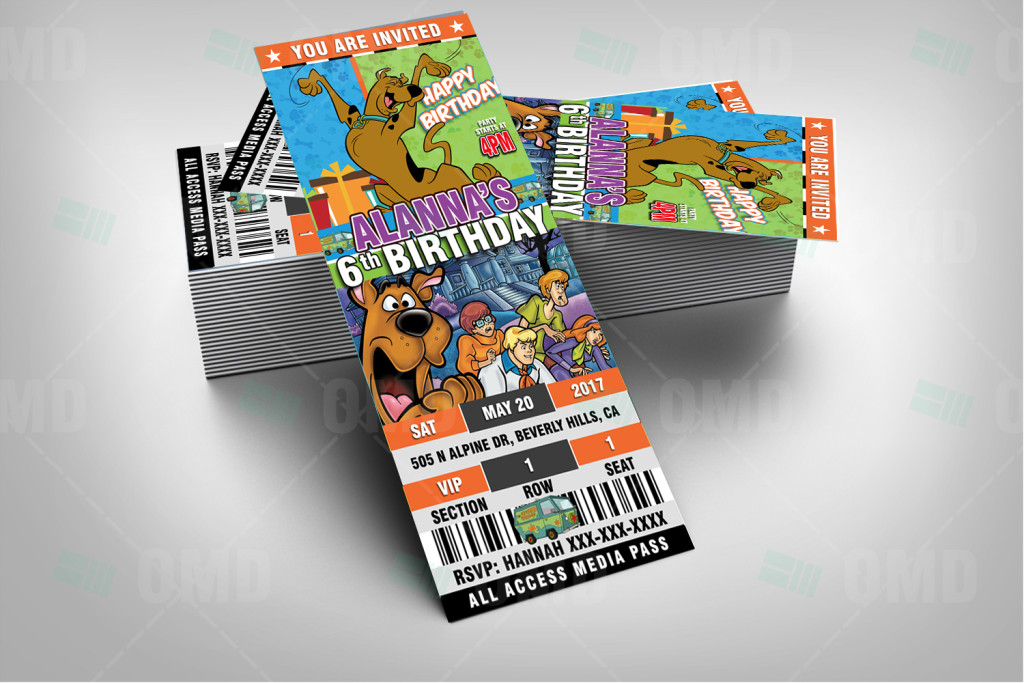 Scooby-doo Ticket Style Birthday Invites – Cartoon Invites