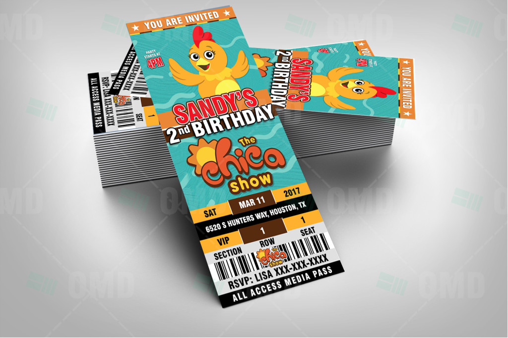 The Chica Show Ticket Style Birthday Invites – Cartoon Invites