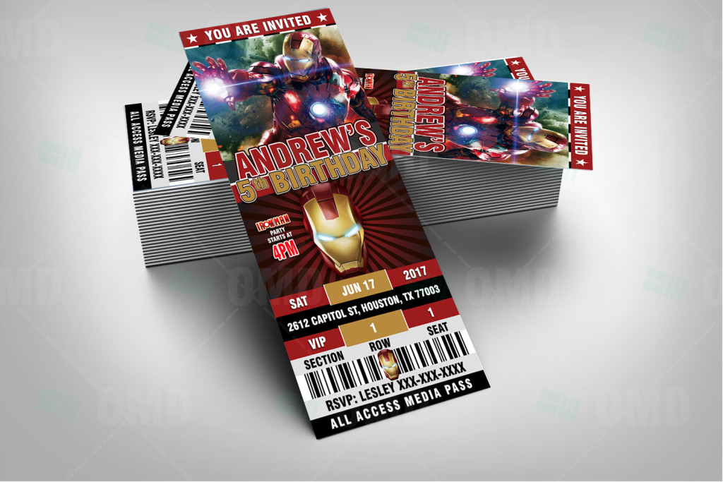 Iron Man Ticket Style Birthday Cartoon Invites – Cartoon Invites