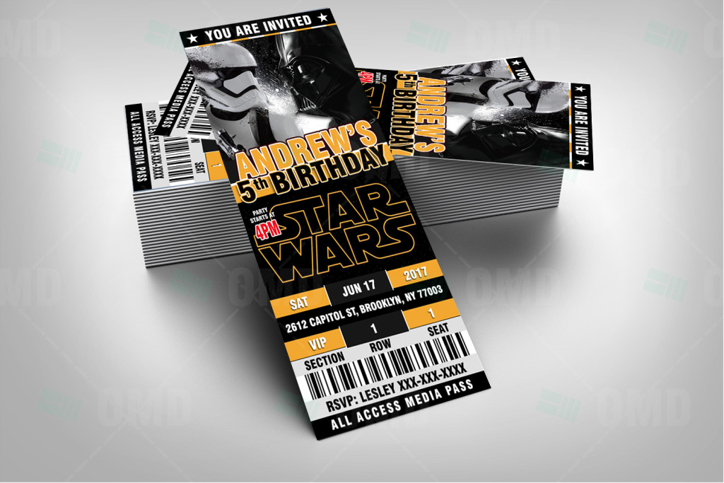 Star Wars Ticket Style Birthday Cartoon Invites – Cartoon Invites