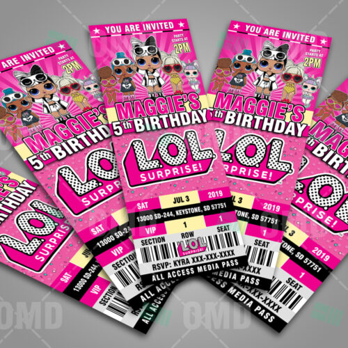 LOL Surprise Dolls Ticket Style Birthday Cartoon Invites – Cartoon Invites