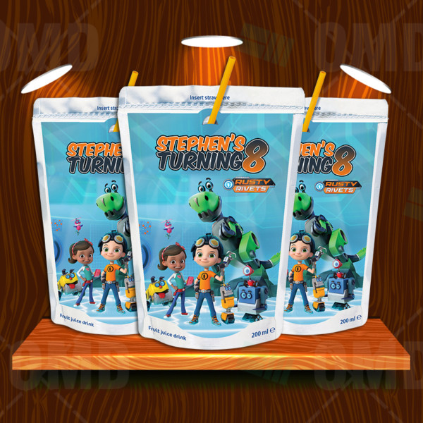 Rusty Rivets Birthday Party Capri Sun Labels – Cartoon Invites