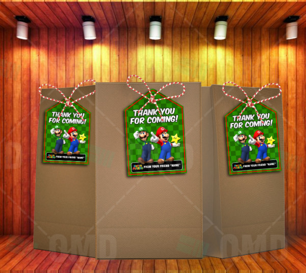 Super Mario Brothers Party Favors Bag Tags – Cartoon Invites