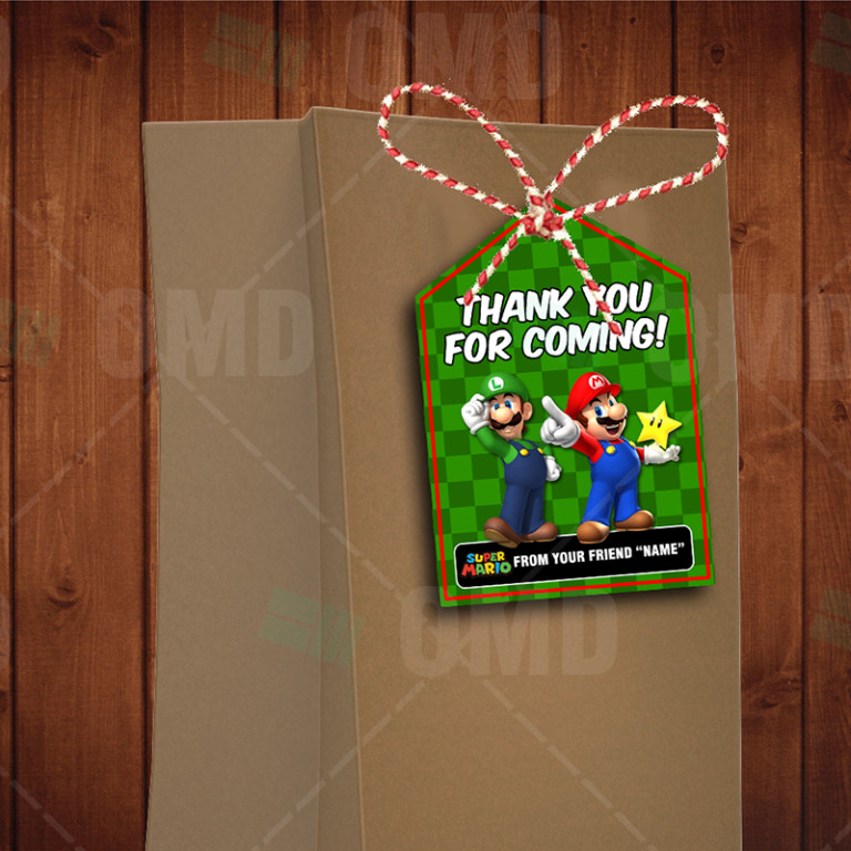 Super Mario Brothers Party Favors Bag Tags – Cartoon Invites