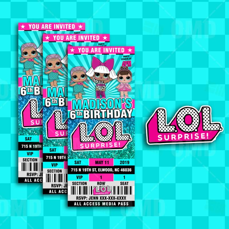 LOL Surprise Dolls Ticket Style Birthday Cartoon Invitations – Cartoon ...