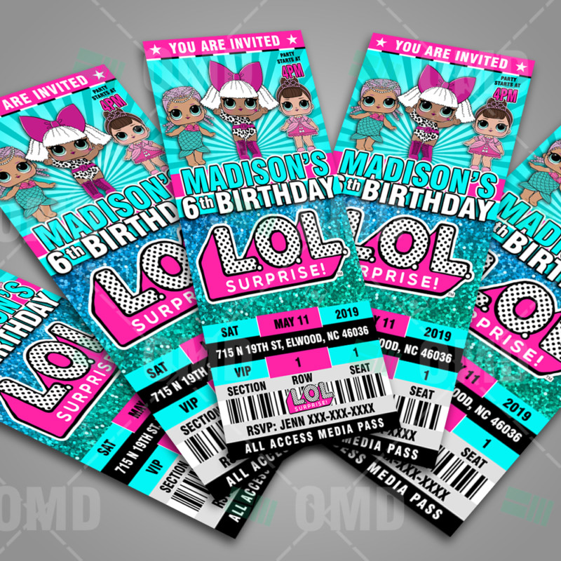 LOL Surprise Dolls Ticket Style Birthday Cartoon Invitations – Cartoon ...