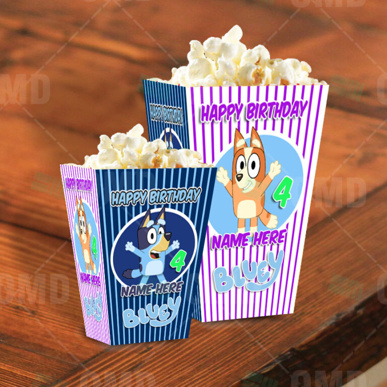 Bluey Cartoon Party Popcorn Boxes – Cartoon Invites